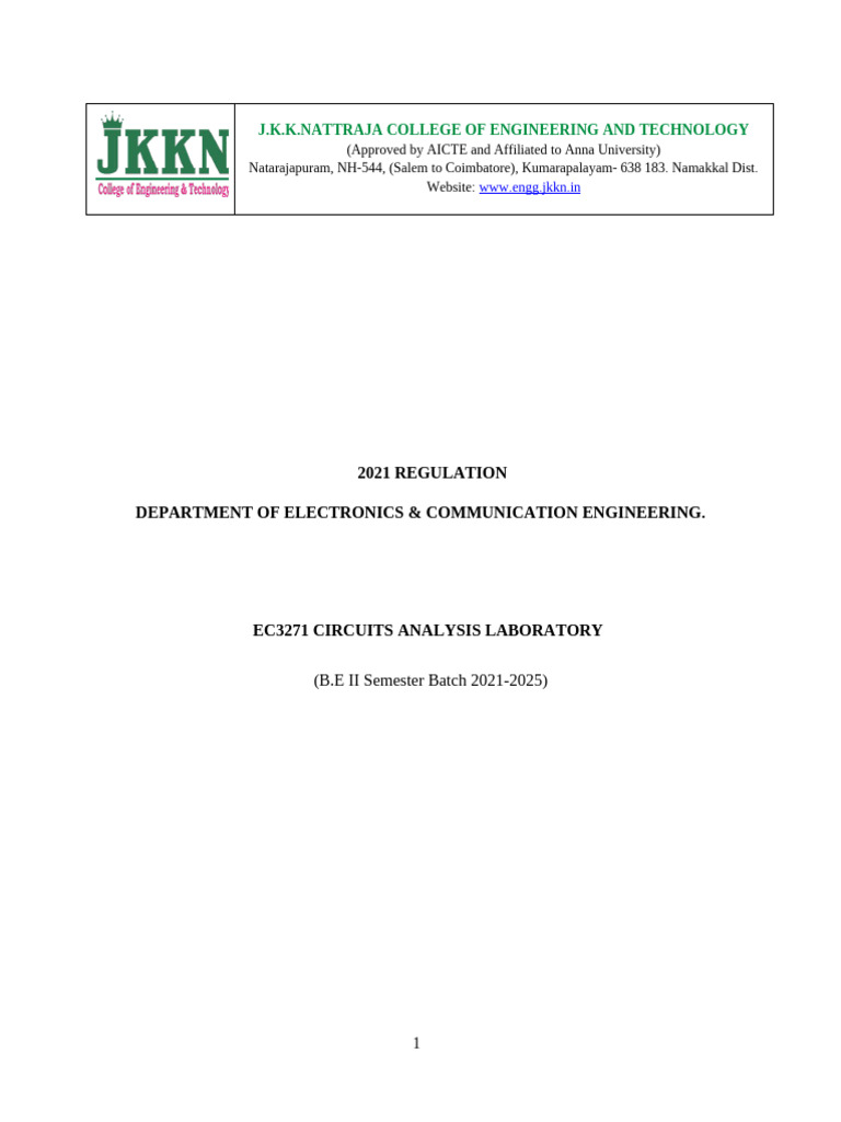 EC3271 - CA Lab Manual | PDF | Resonance | Electrical Network