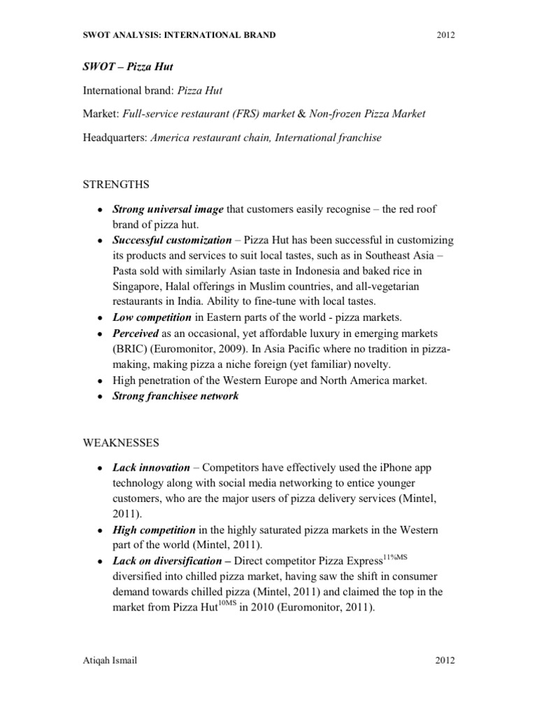 SWOT Analysis for Pizza Hut