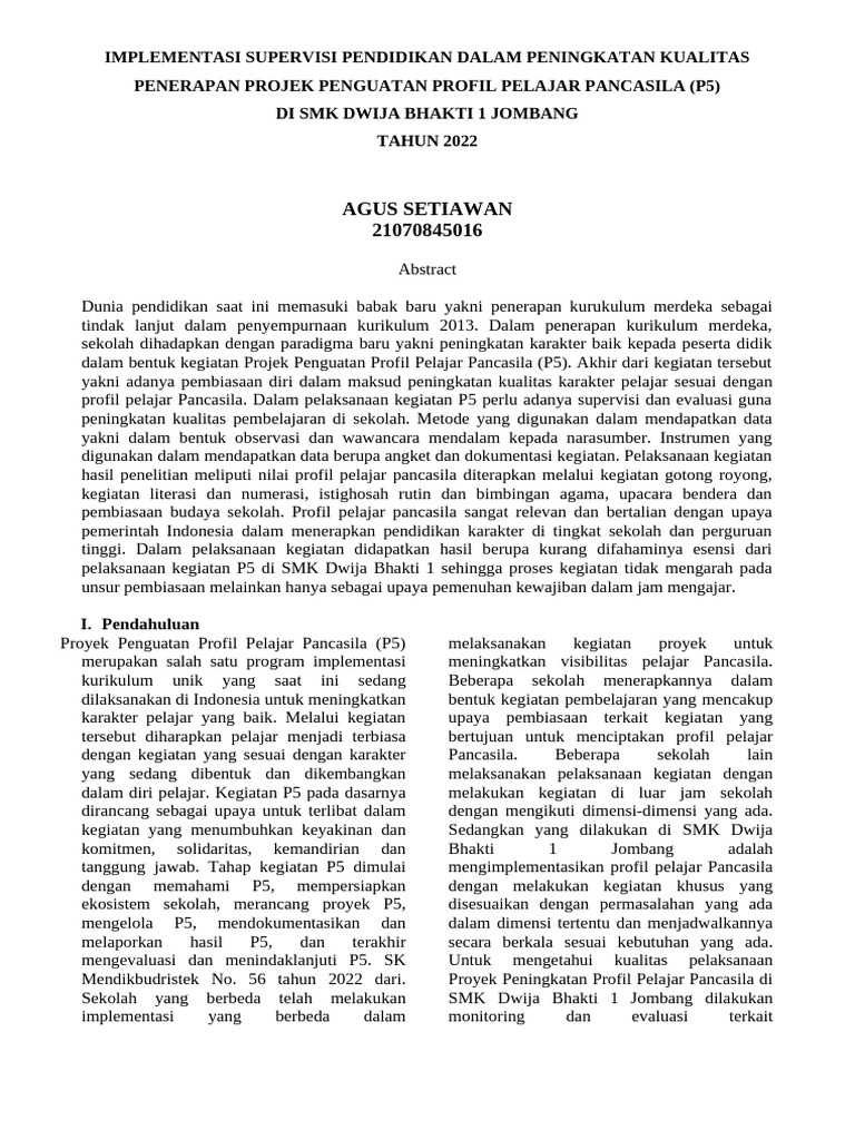 Supervisi P5 untuk Kualitas Pendidikan SMK | PDF