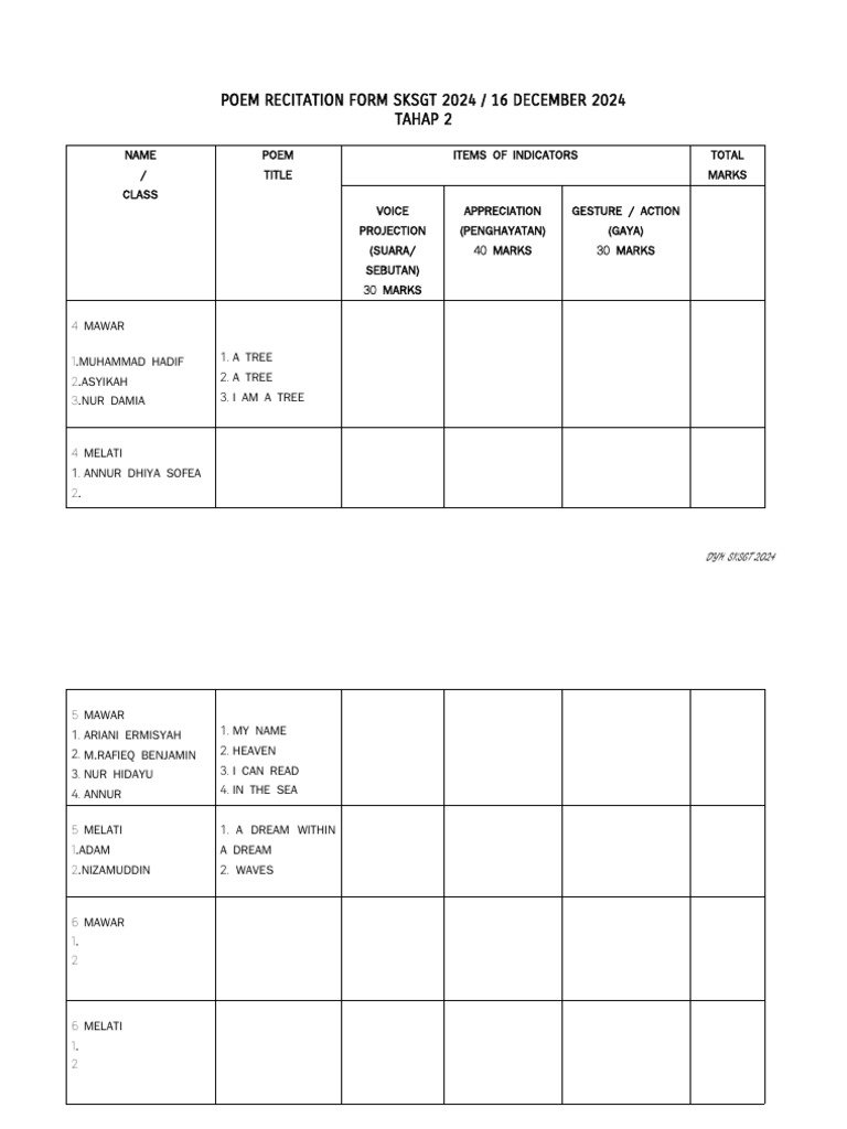 Poem Recitation Form SKSGT 2024 | PDF