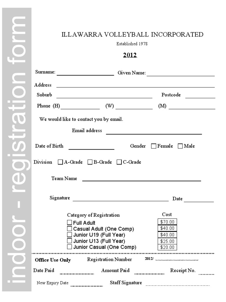 Illawarra Volleyball Registration Form | PDF