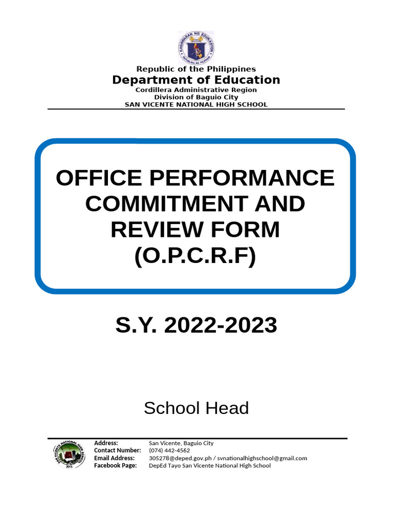 Front Pages and Tabbings of Opcrf Sy 2022-2023 | PDF | Learning