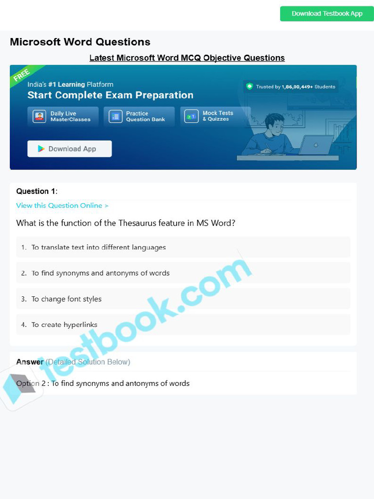 MCQ On Microsoft Word | PDF