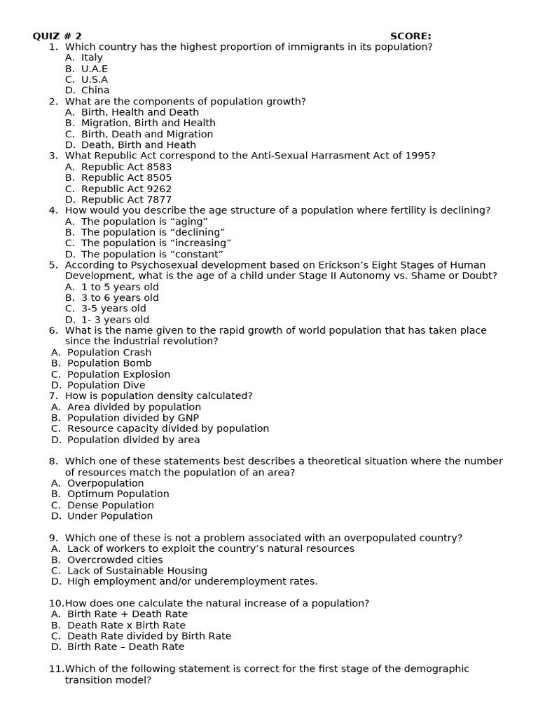 QUIZ 2 REVIEWER FOR POPDEV | PDF | Birth Rate | Family Planning