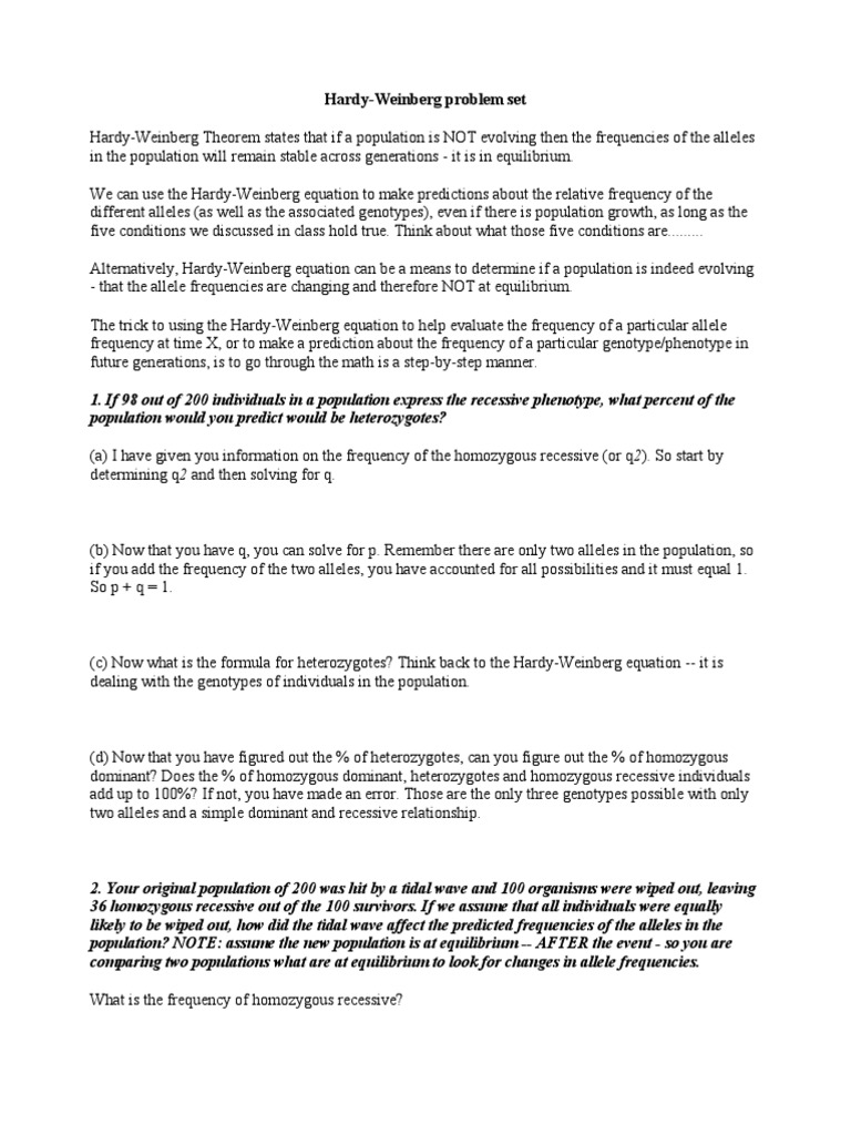 Hardy-Weinberg Problem Set | PDF | Dominance (Genetics) | Zygosity
