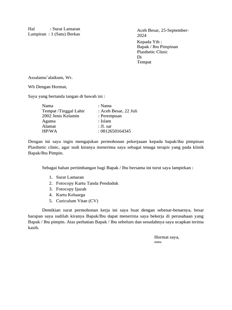 BERKAS LAMARAN Nama | PDF