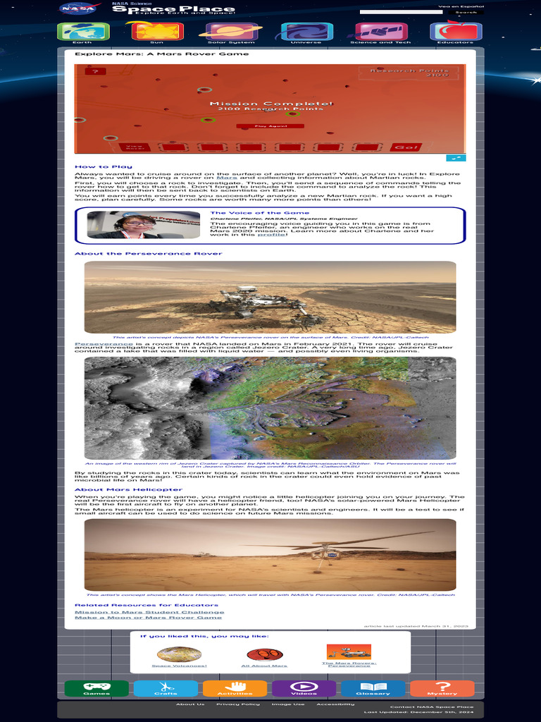 Explore Mars: Rover Game Guide | PDF | Mars | Rover (Space Exploration)