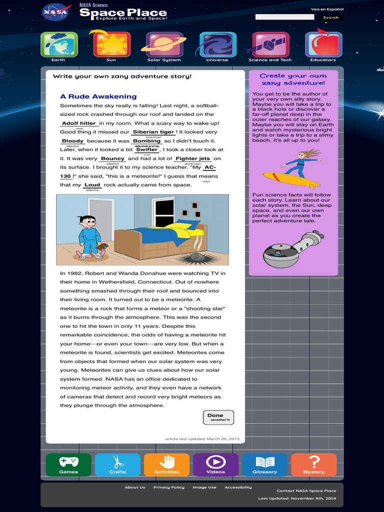 Write Your Own Zany Adventure Story! NASA Space Place – NASA Science for Kids | PDF | Meteoroid ...