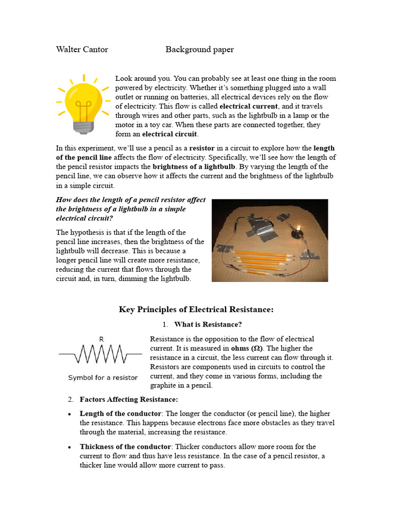 Pencil Resistor Experiment: Brightness Impact | PDF | Electrical ...