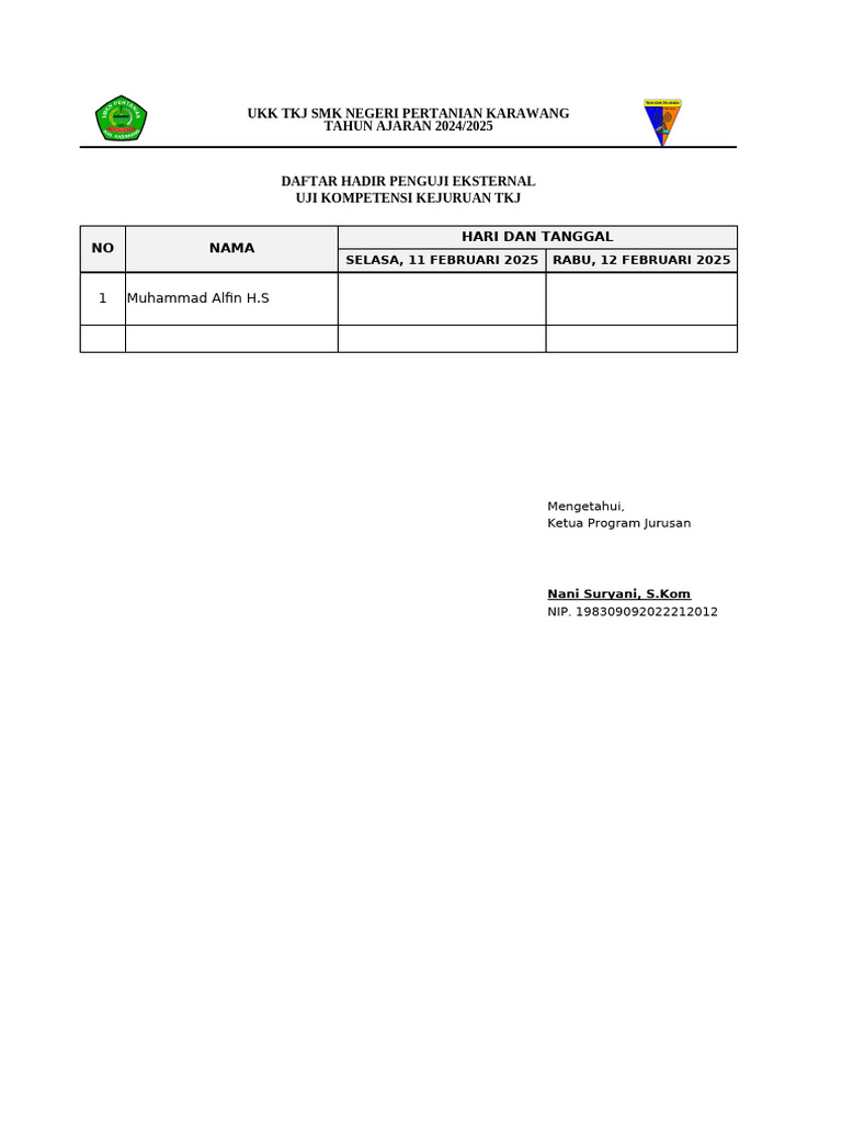Daftar Hadir Penguji | PDF