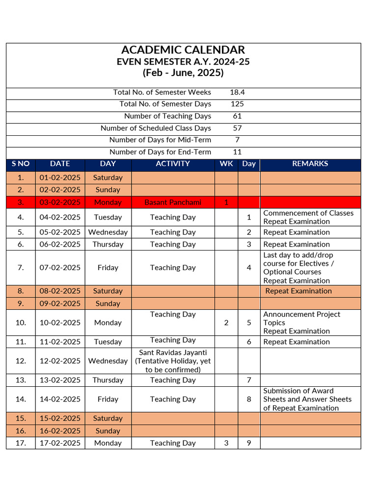 Even Semester Academic Calendar 2024-25 | PDF | Academic Term | Thesis
