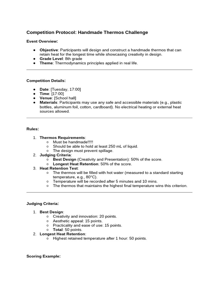 Thermos Making Competitionh | PDF