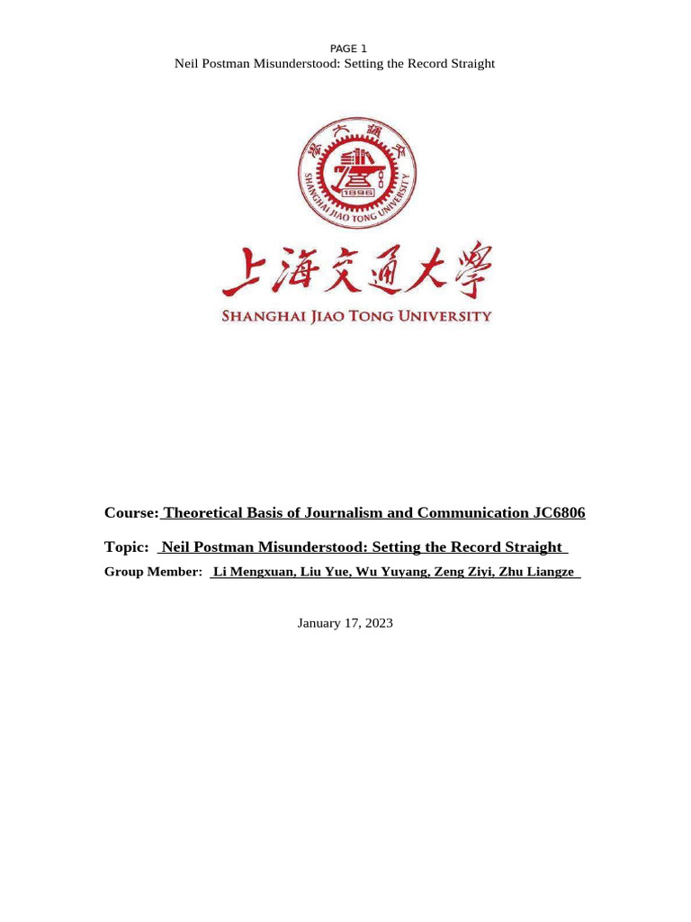 Group 10-Final Project-Neil Postman Misunderstood - Setting The Record Straight | PDF ...