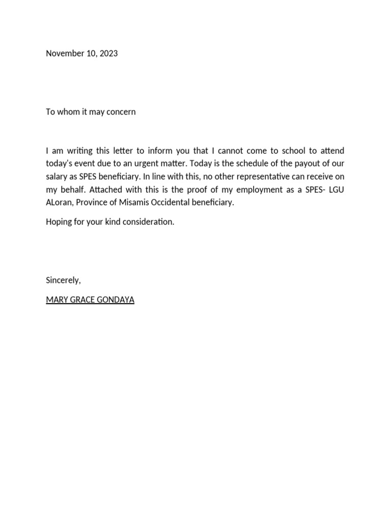 Excuse Letter SPES | PDF