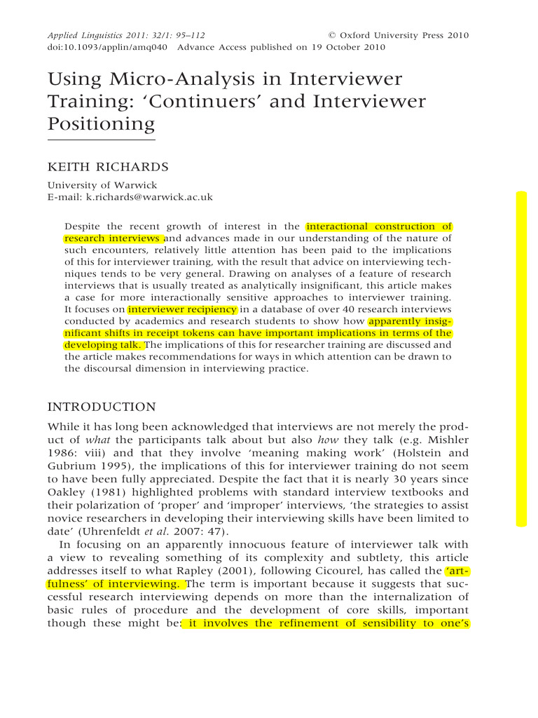 Richards (2011) Micro-Analysis in Interview Training | PDF | Analysis ...
