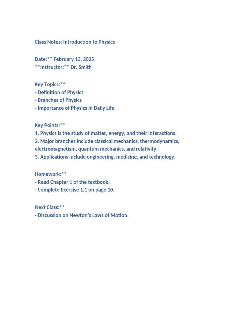 Class Notes 1 Introduction To Physics | PDF