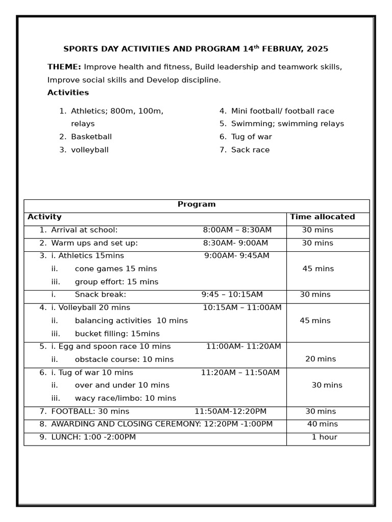 SPORTS DAY ACTIVITIES | PDF