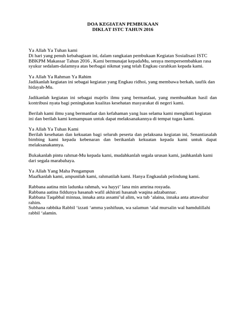 DOA PEMBUKAAN DIKLAT | PDF