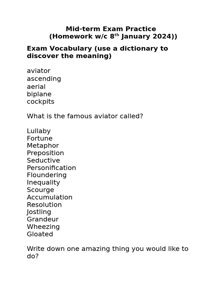 Extra Mid-Term Exam Vocabulary | PDF