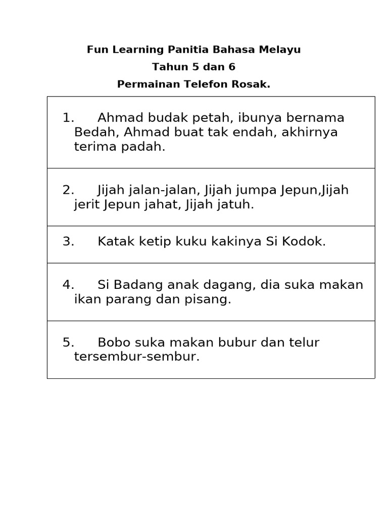 Permainan Telefon Rosak untuk Tahun 5-6 | PDF