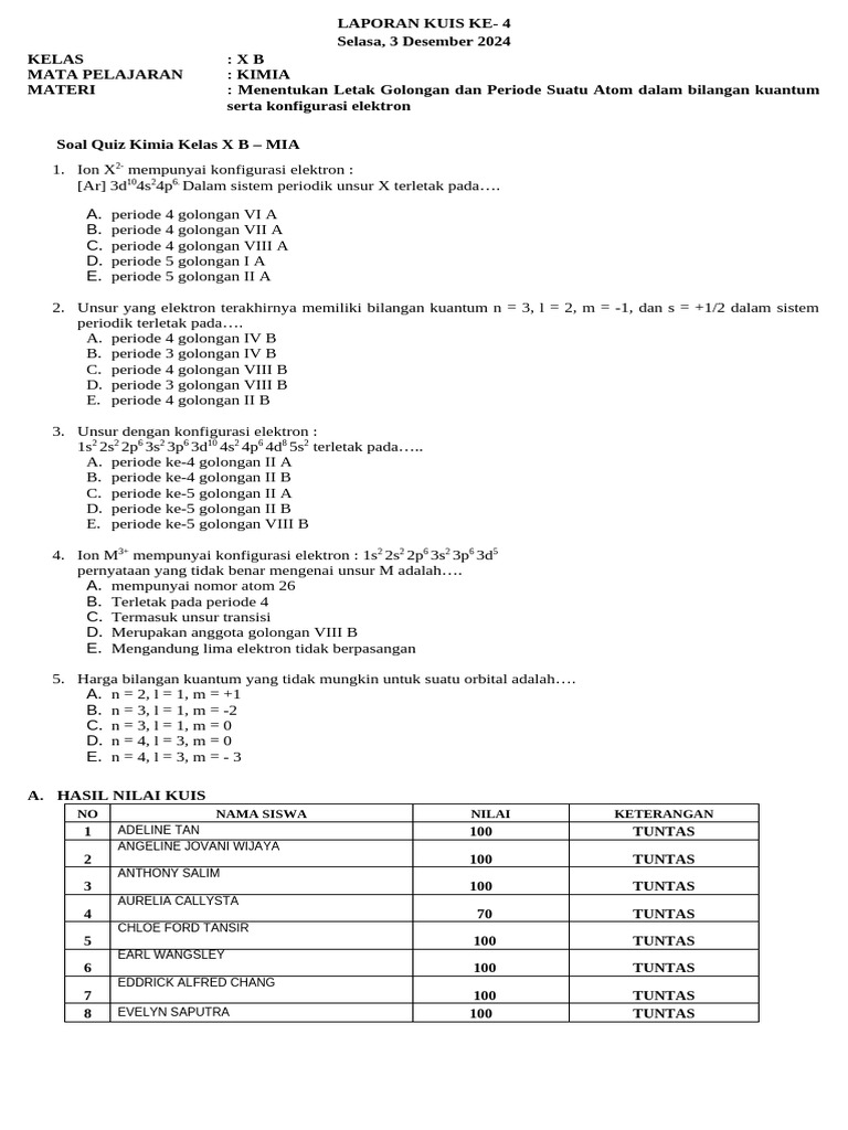 Laporan Kuis 4 kelas X-B MIA SMAS BUDDHIS JAYANTI | PDF