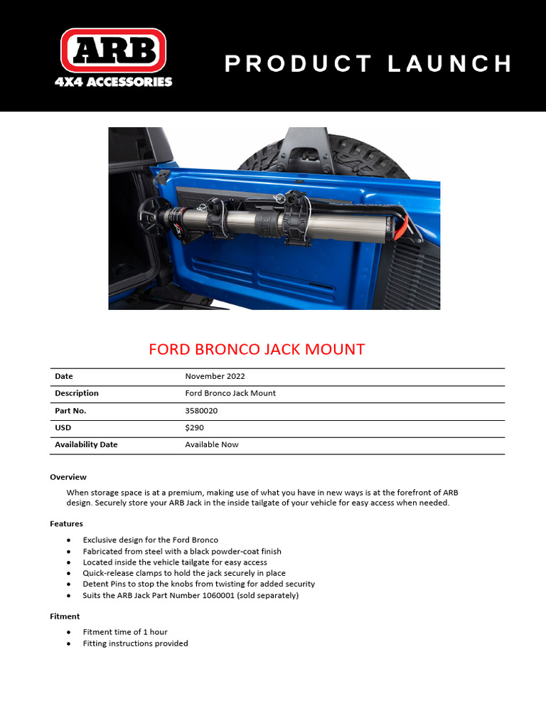Product Release Ford Bronco Jack Mounting Bracket Final | PDF