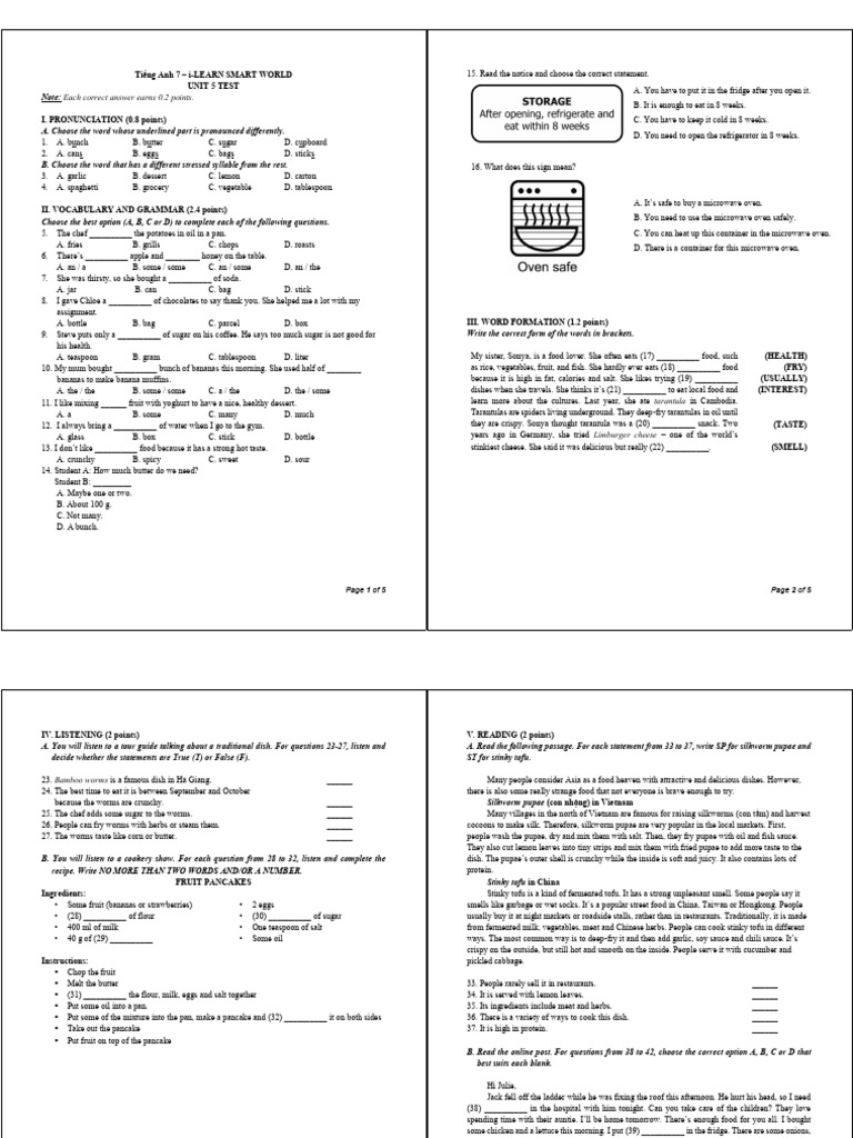 Tiếng Anh 7 ISW - Unit 5 | PDF | Tofu | Pancake