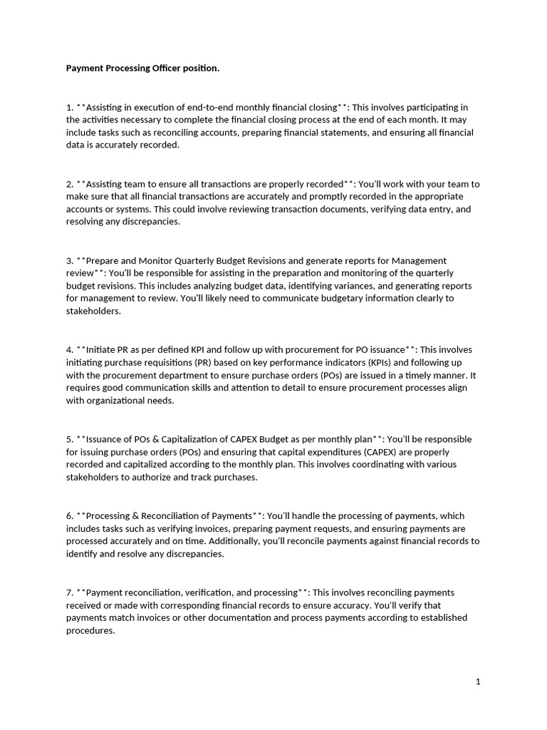 Payment Processing Officer Job Overview | PDF | Expense | Capital ...