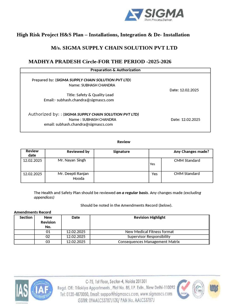 Hs Plan MPCG 19 Oct 2024 Sigma | PDF | Occupational Safety And Health ...