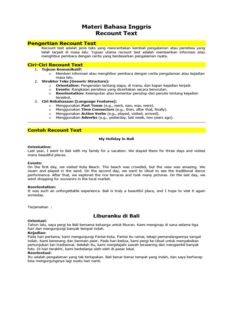 Struktur dan Ciri Recount Text | PDF