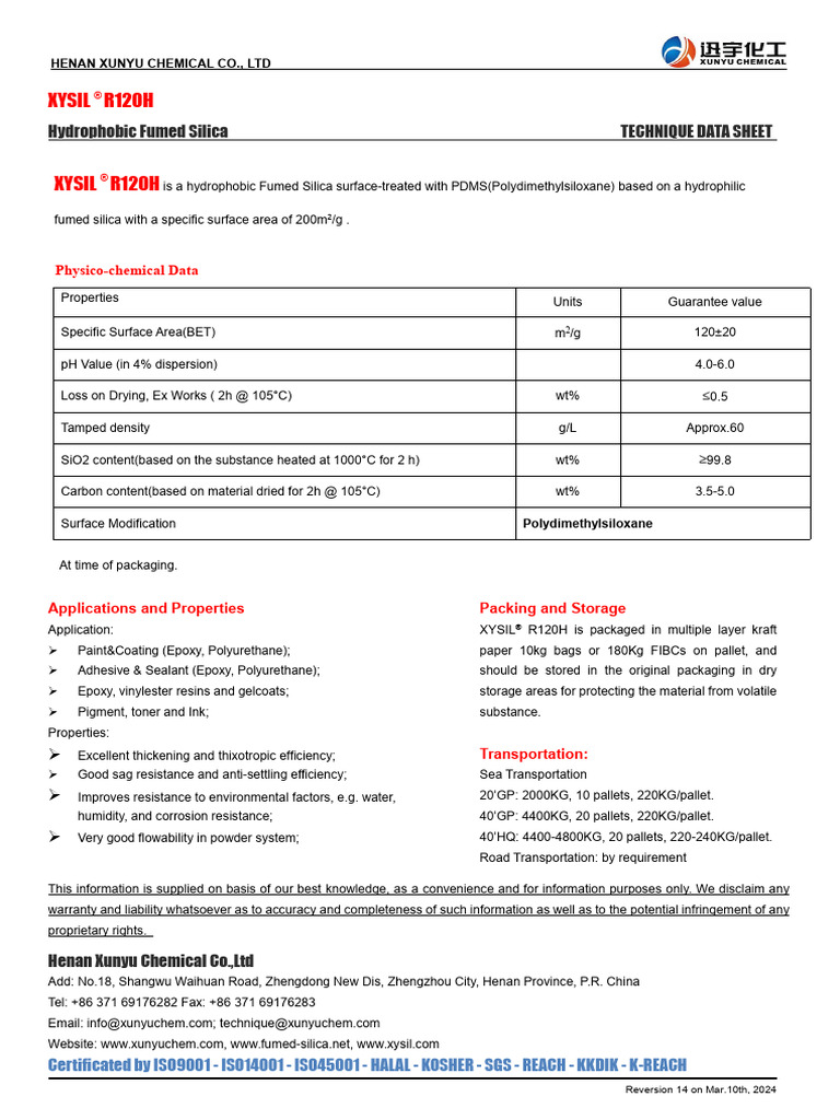 TDS-XYSIL R120H Fumed Silica | PDF | Epoxy | Silicon Dioxide