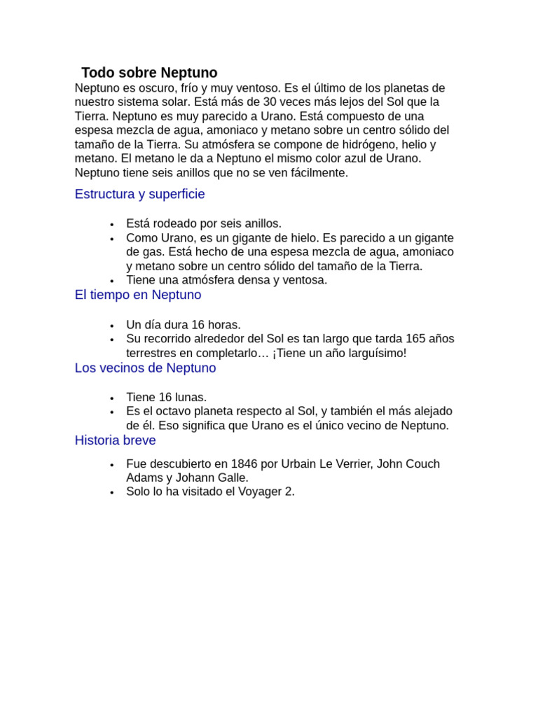 Información sobre Neptuno | PDF | Neptuno | Júpiter