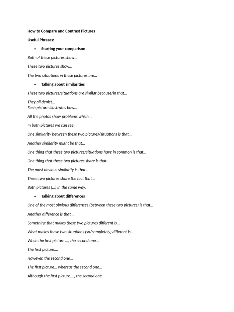 Compare and Contrast Pictures Guide | PDF