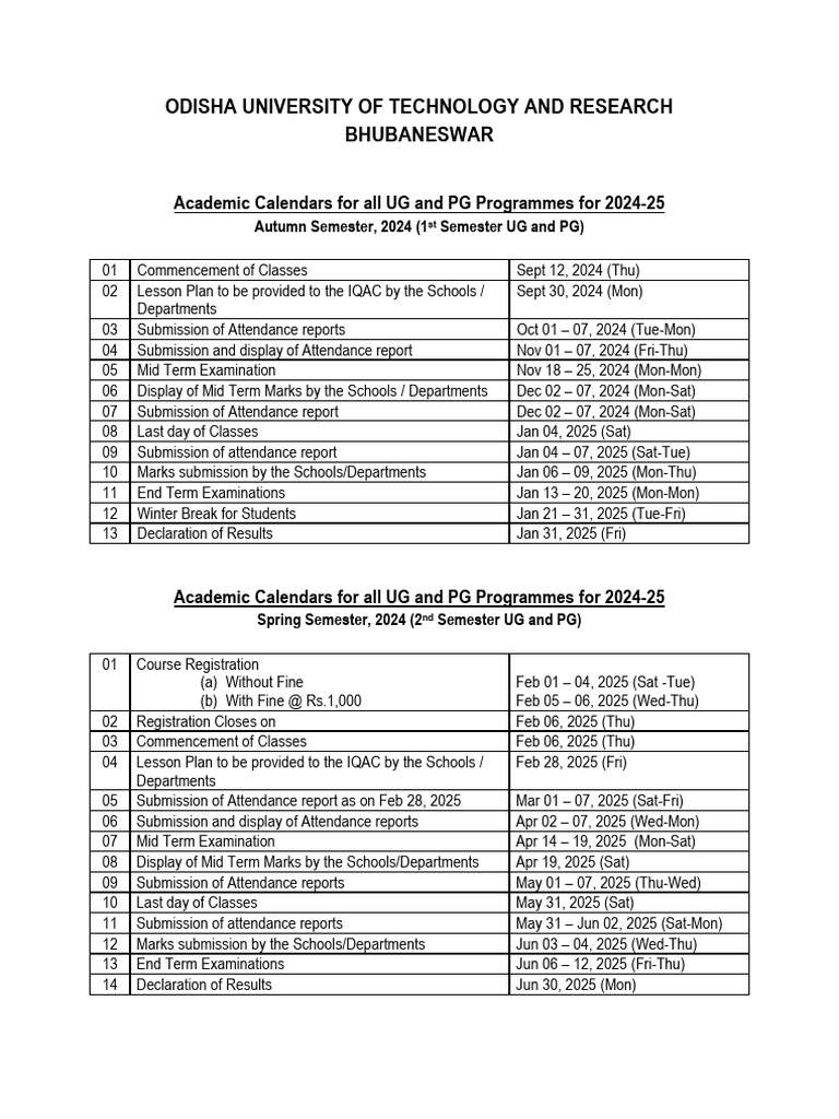 1st Year Academic Calendar 2024-25 | PDF | Academic Term | Educational ...