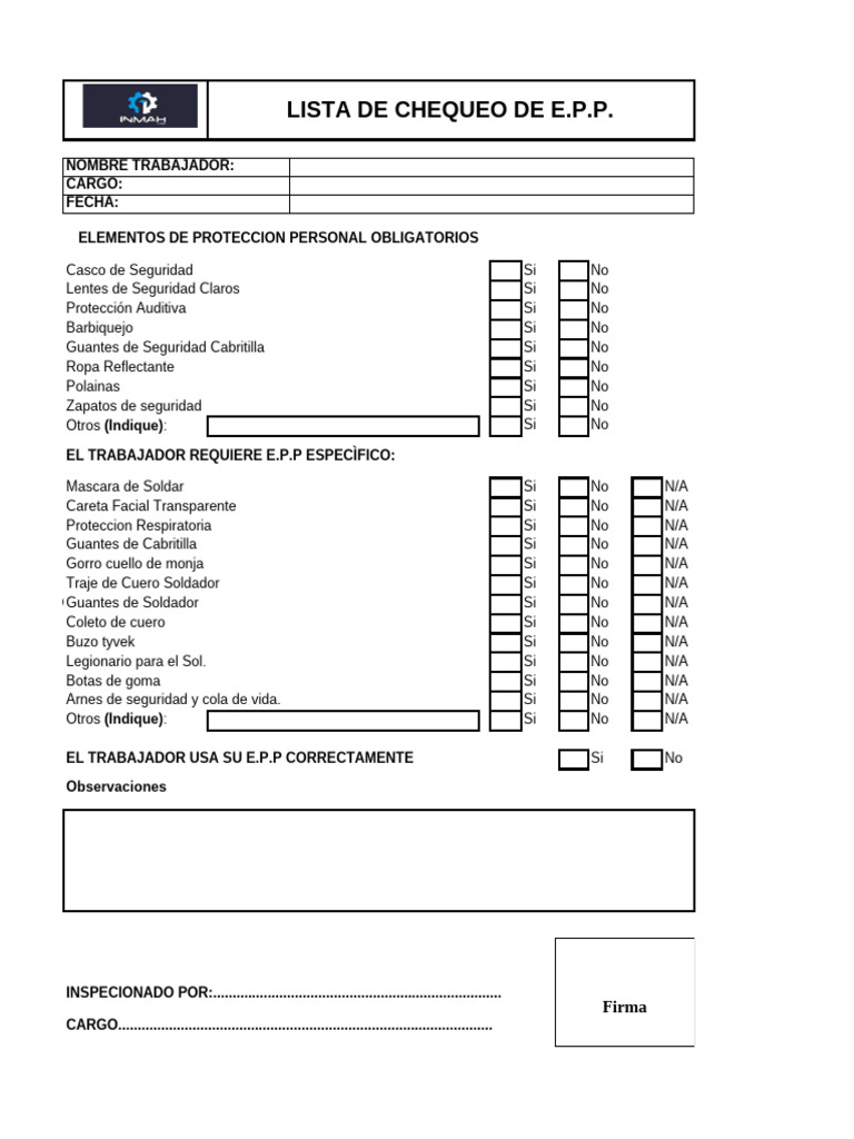 Check list uso de EPP | PDF | Cuerpo humano | Bienes de consumo