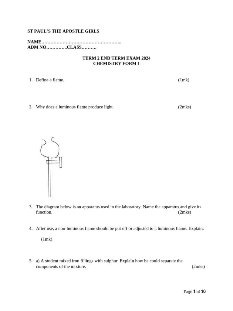 2012-CHEMISTRY-FORM-1-TERM-II. | PDF | Chemical Substances | Liquids