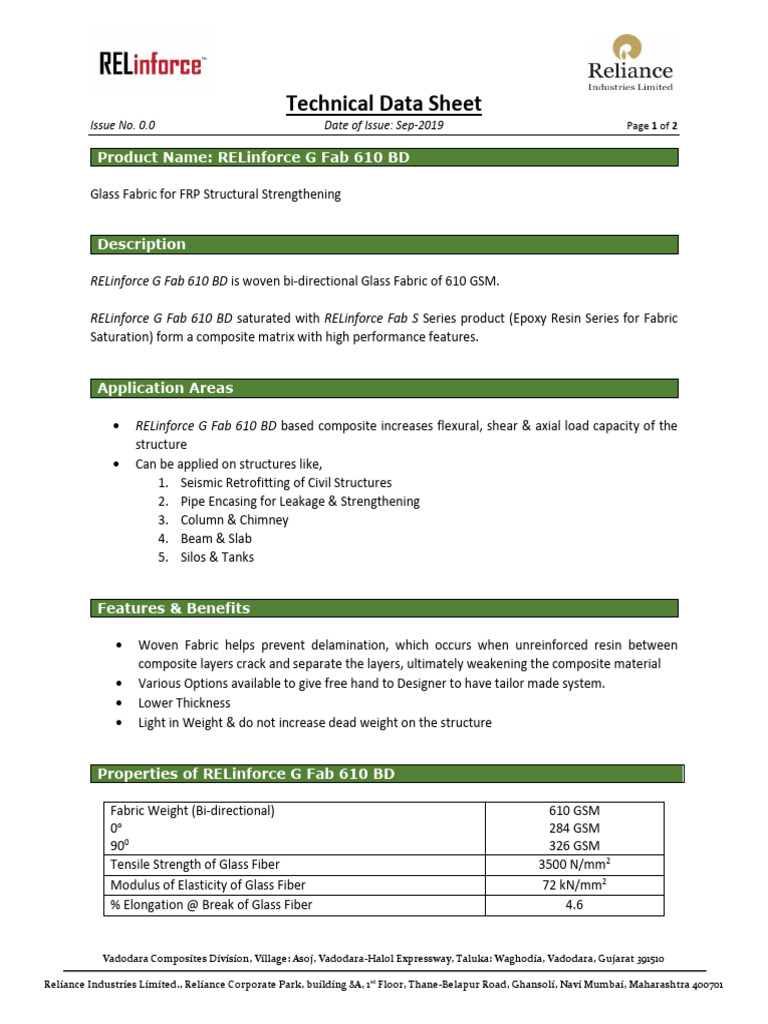 Tds Relinforce G Fab 610 BD | PDF | Composite Material | Fiberglass