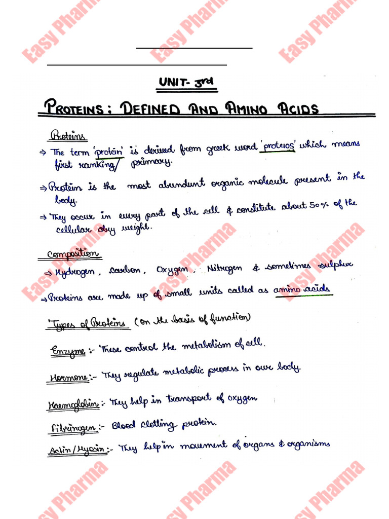 Cell & Molecular Biology Unit 3rd Handwritten Notes Part 1 | PDF
