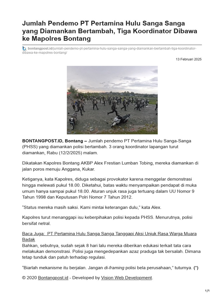 Bontangpost - Id-Jumlah Pendemo PT Pertamina Hulu Sanga Sanga Yang Diamankan Bertambah Tiga ...