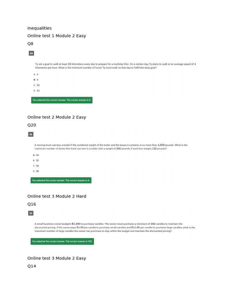 Inequalities DSAT Blueboo Test Questions | PDF