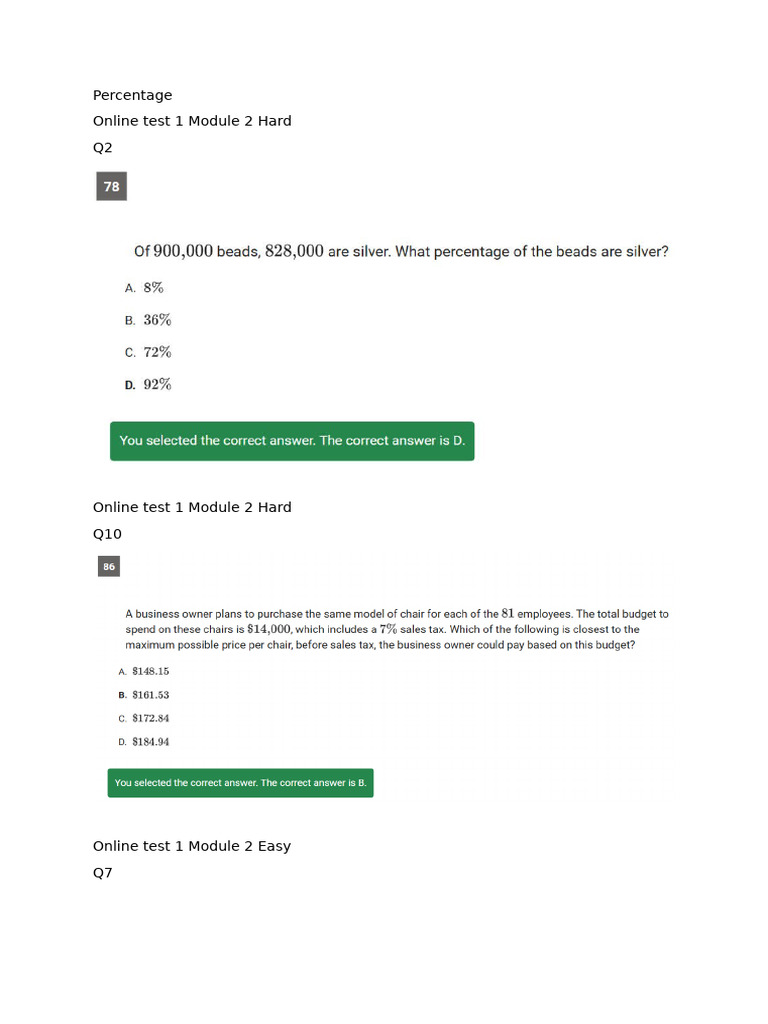Percentage DSAT Bluebook Test Questions | PDF