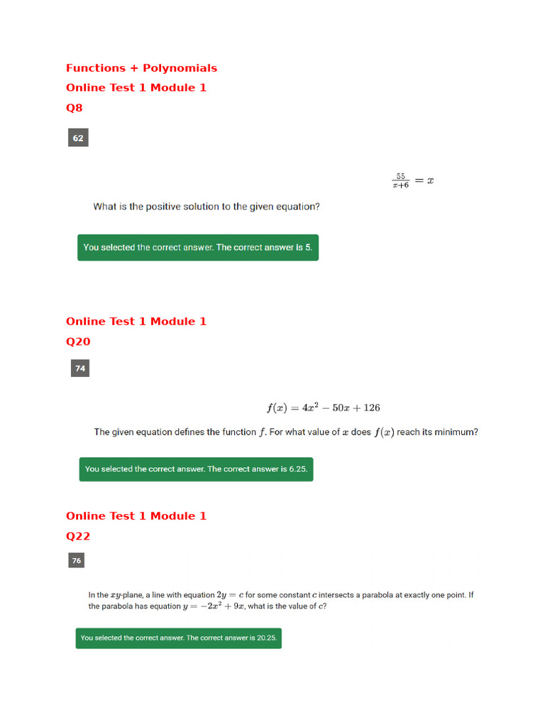 Functions DSAT Bluebook Test Questions | PDF