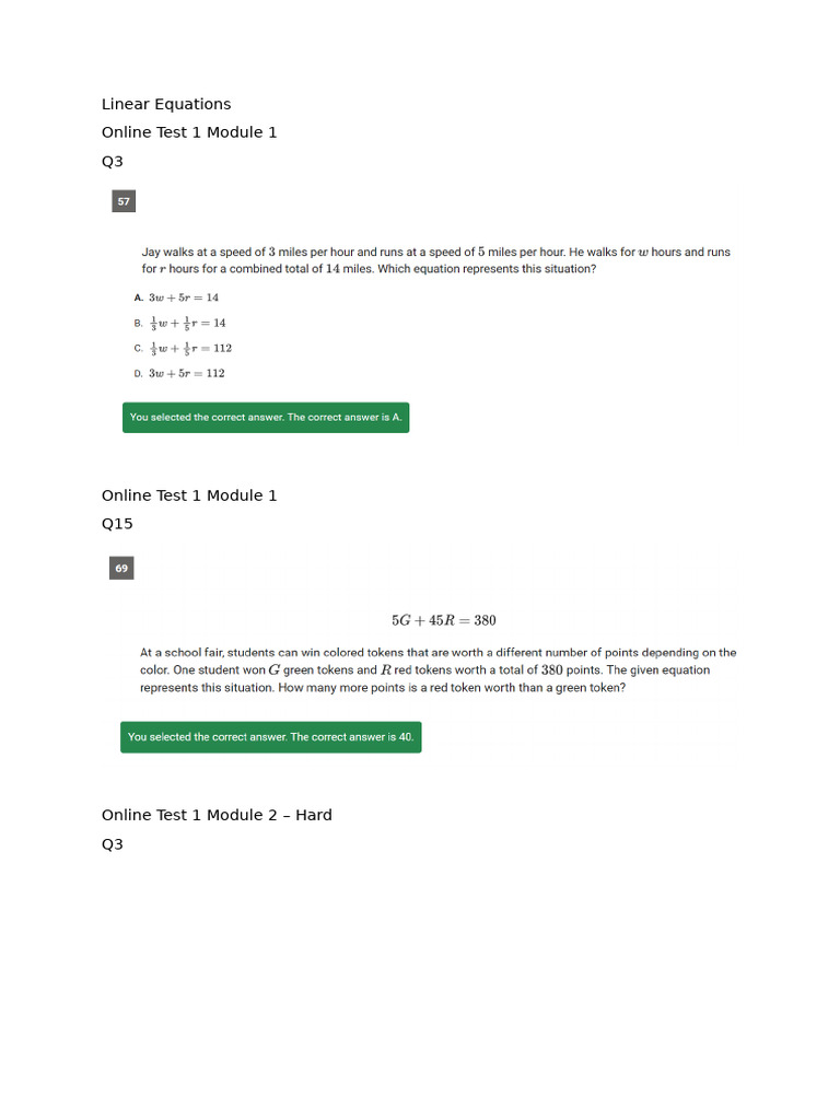 Linear Equations DSAT Bluebook Test Questions | PDF