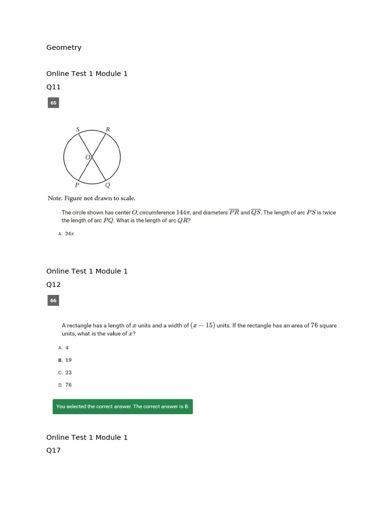 Geometry DSAT Bluebook Test Questions | PDF