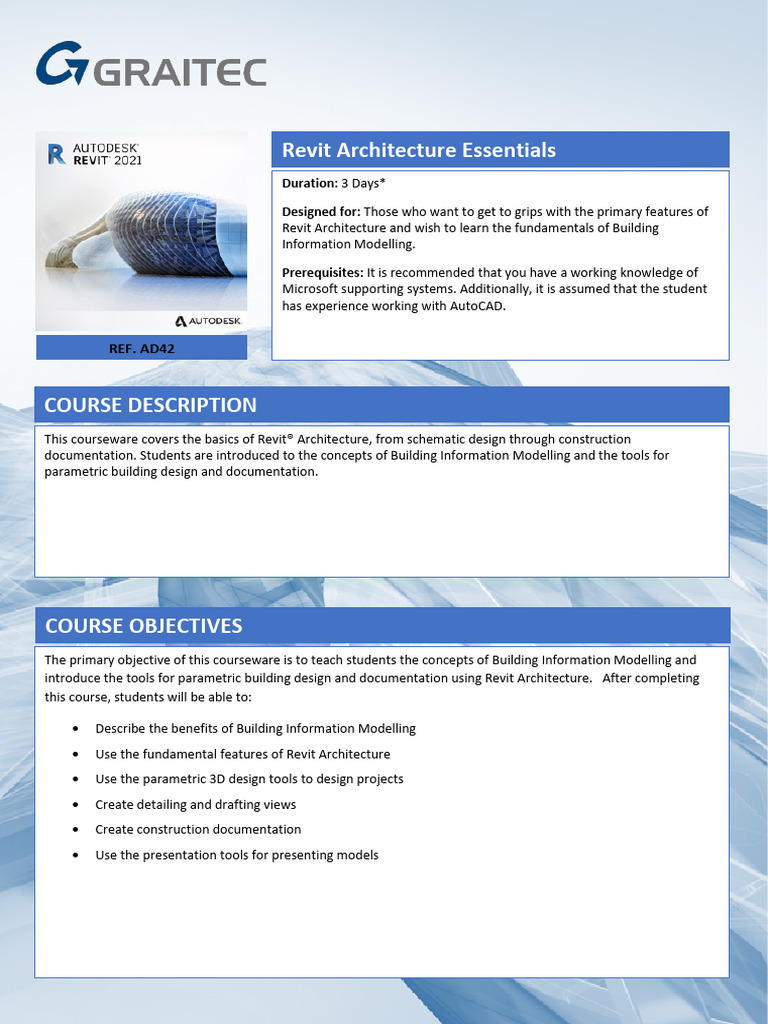 Ad42 Revit Architecture Training Essentials | PDF | Autodesk Revit | Building Information Modeling