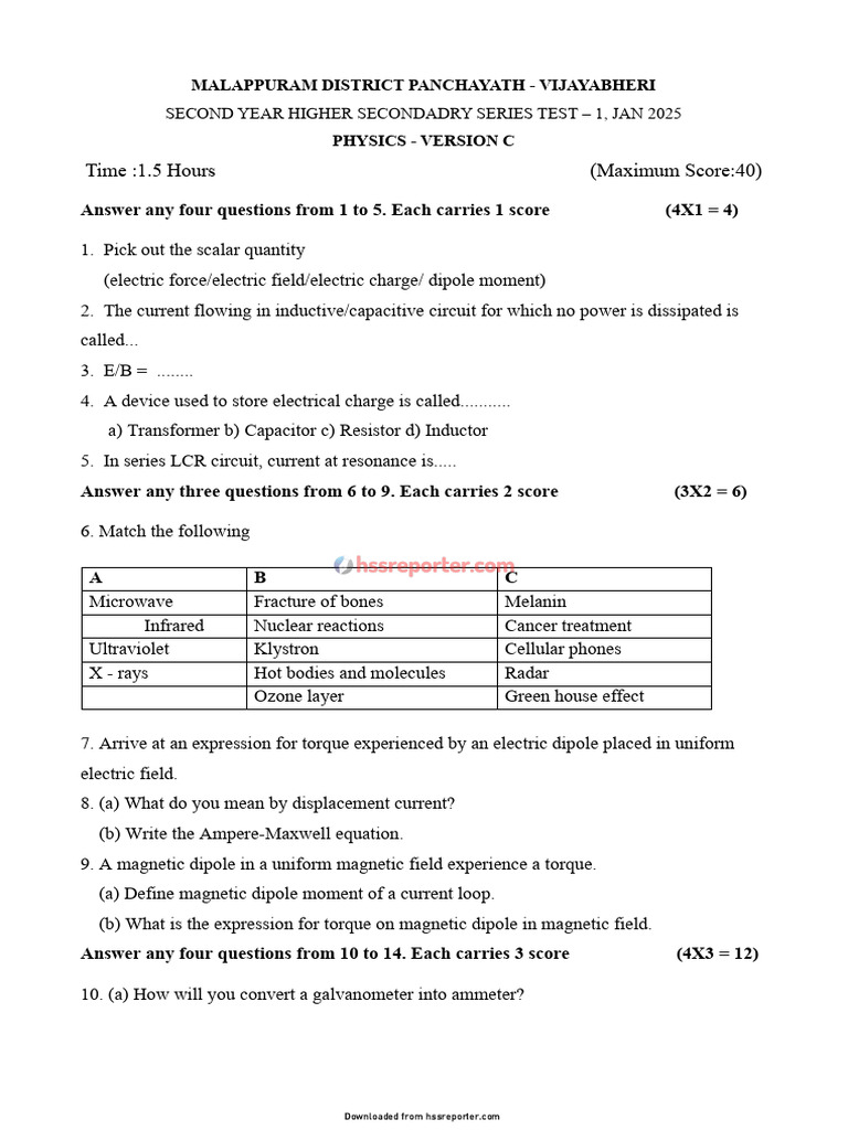 Physics Second Year QP PART 1 Version C - Hssreporter - Com | PDF | Capacitor | Capacitance