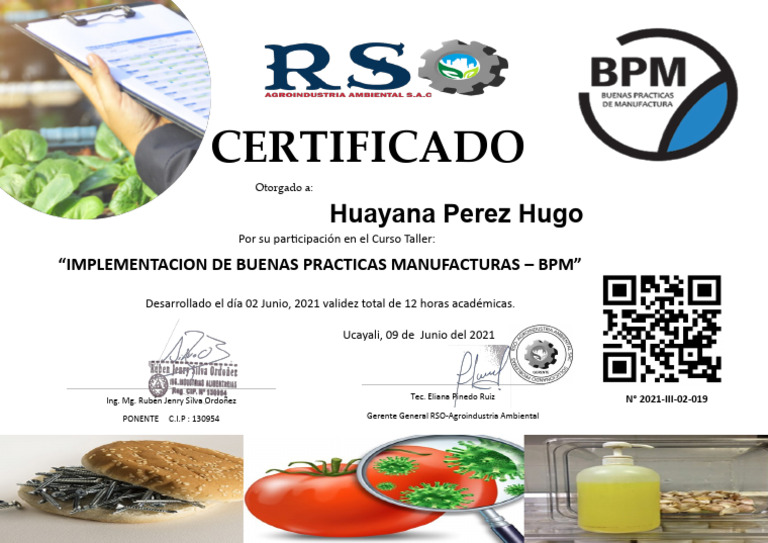 Certificado Bpm -Rso Huayana Perez Hugo[3112] | PDF