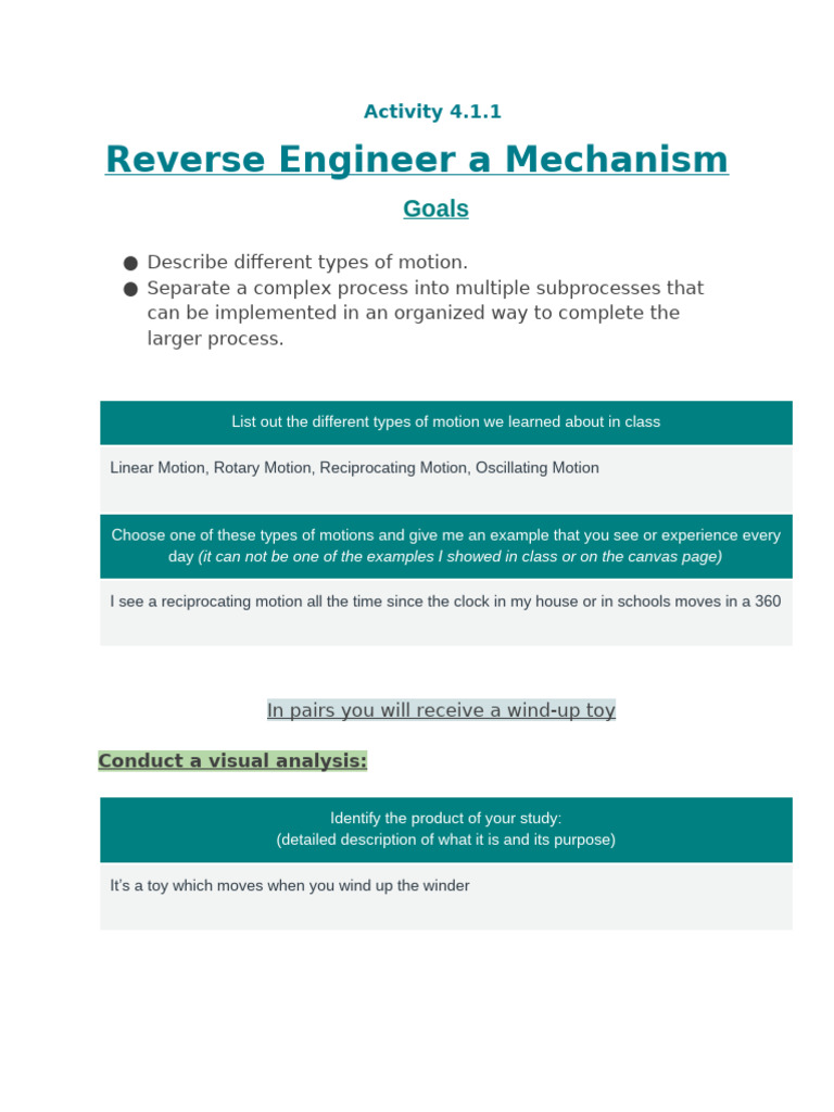 Reverse Engineering Motion Mechanisms | PDF | Rotation | Gear