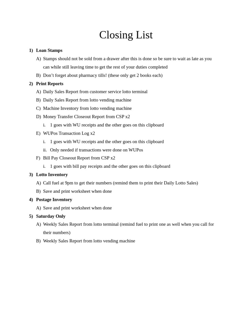 Closing List | PDF