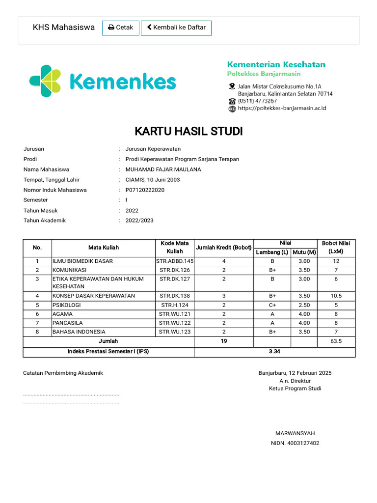 KHS Mahasiswa 1 | PDF